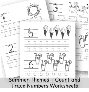 Summer Themed – Count and Trace Numbers Worksheets